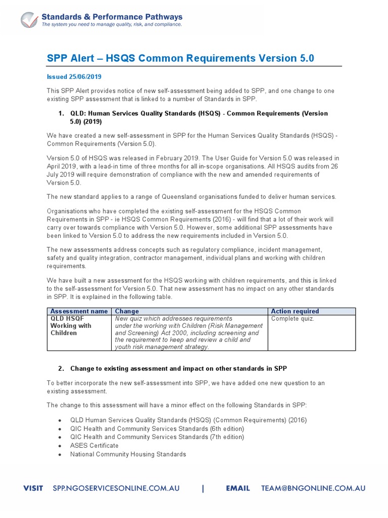 Update to Queensland Human Services Quality Standards Self-Assessment ...