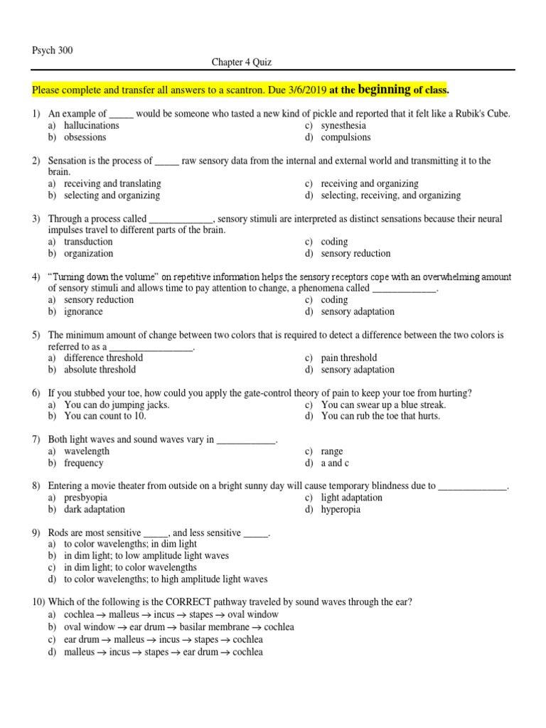 Psychology Test ch4 | PDF | Perception | Visual Perception