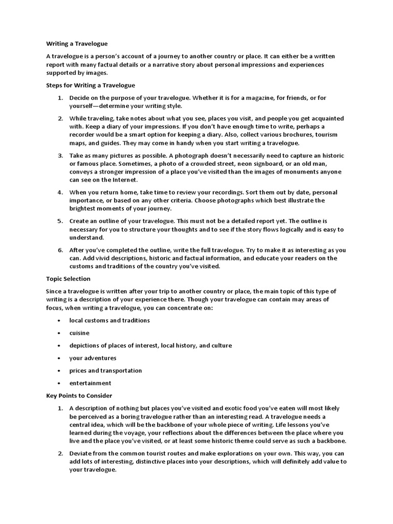 Writing A Travelogue | PDF | Travel Literature | Cognitive Science