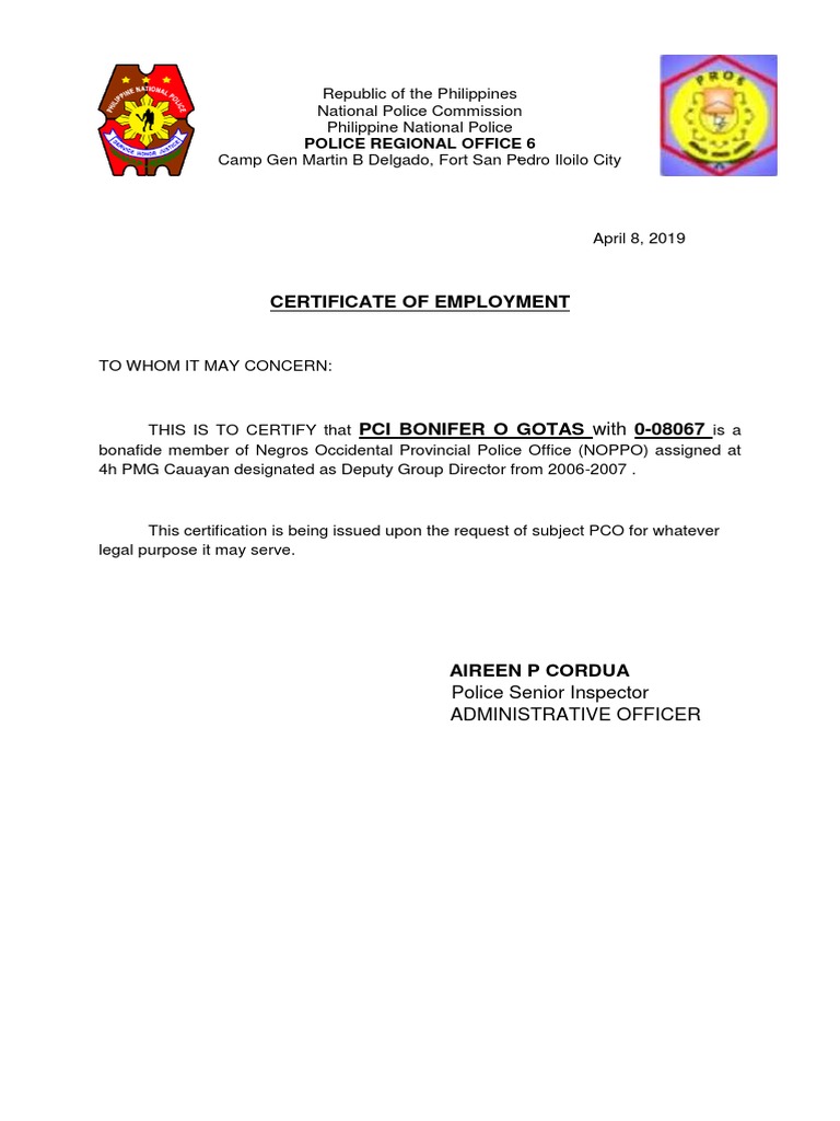 Certificate of Employment for PCO Gotas | PDF | Social Science