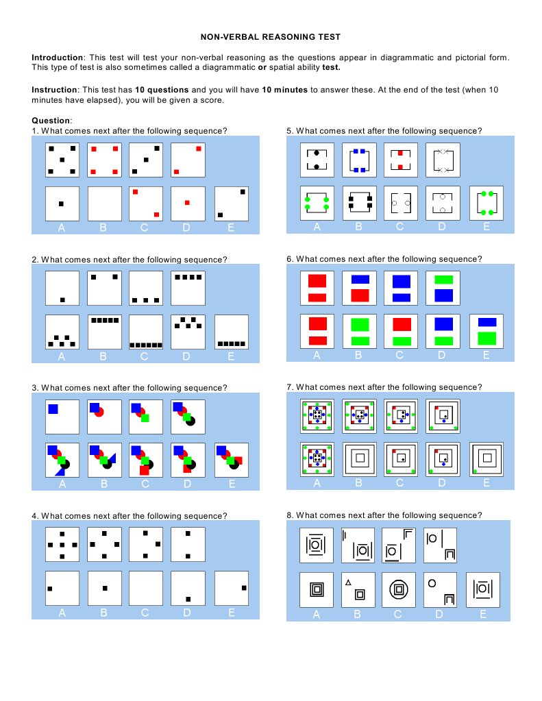 Nonverbal Reasoning Test | PDF
