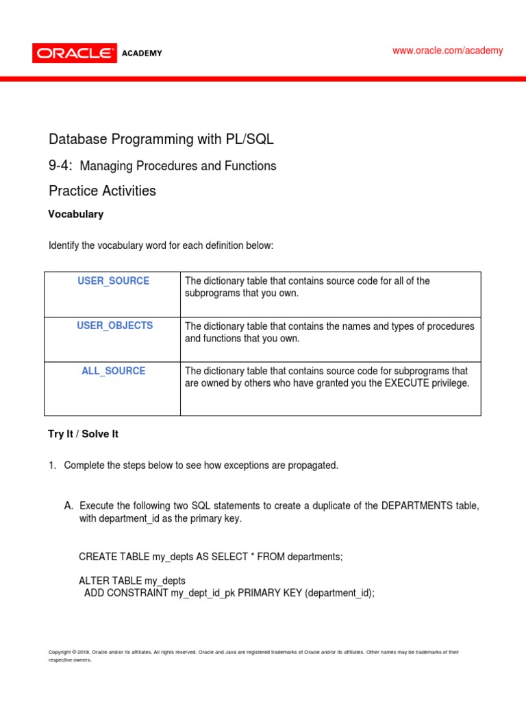 Plsql 9 4 Practice Pdf Subroutine Oracle Database