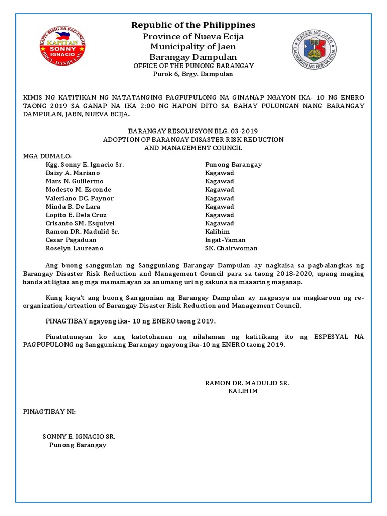 Adoption of Barangay Development Plan 2019 | PDF