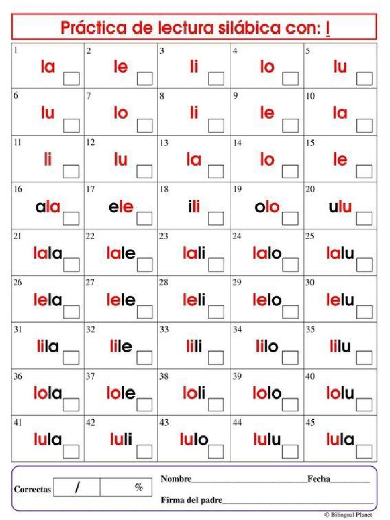 Lectura Silabica Letra L | PDF