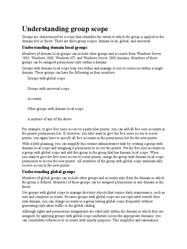 Understanding Group Scope Understanding Domain Local Groups Pdf Active Directory Computer