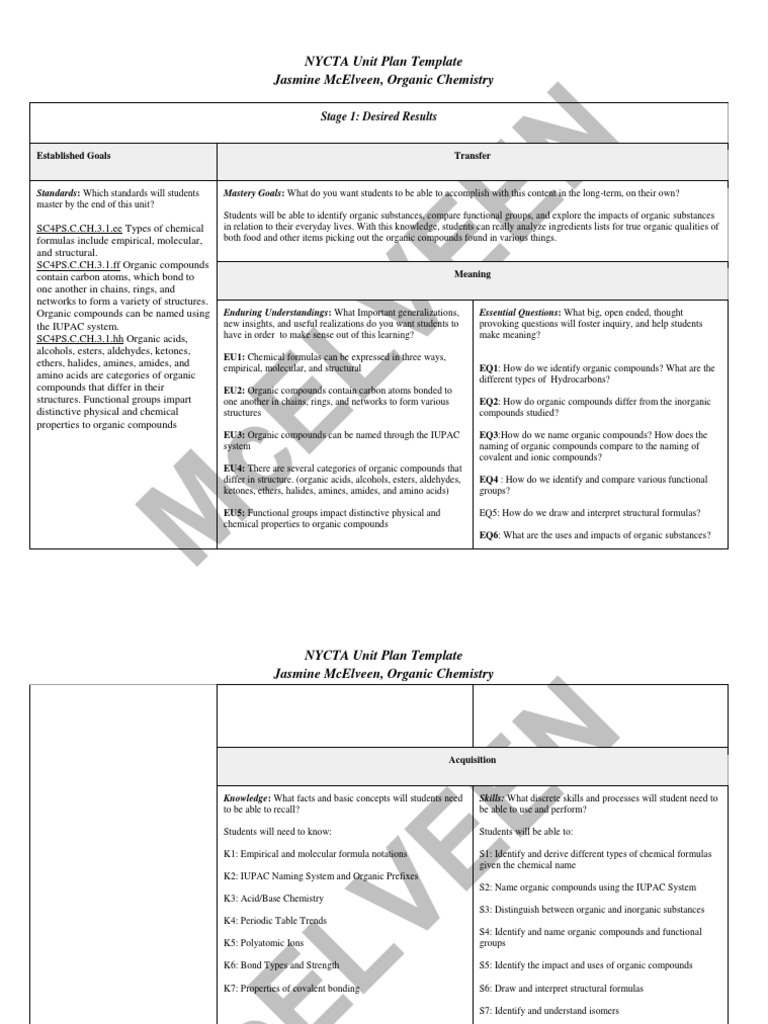 Organic Chemistry Unit Plan Template | PDF | Organic Compounds ...
