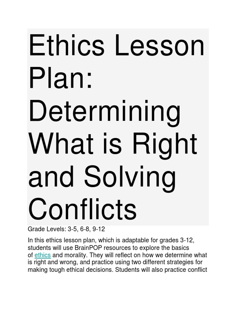 Determining Right from Wrong: An Ethics Lesson Plan for Resolving ...