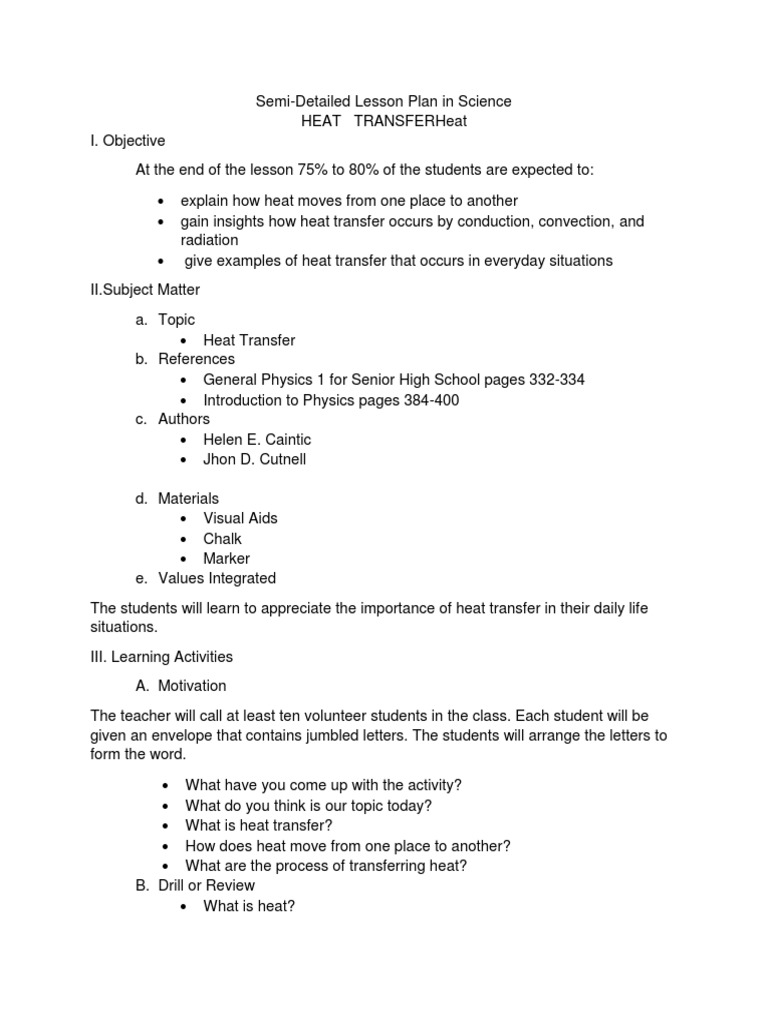 Lesson Plan | PDF | Heat Transfer | Thermal Conduction