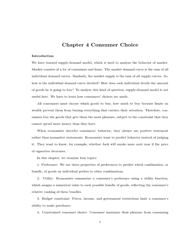 Chapter 4 Consumer Choice | PDF | Economic Theories | Microeconomics