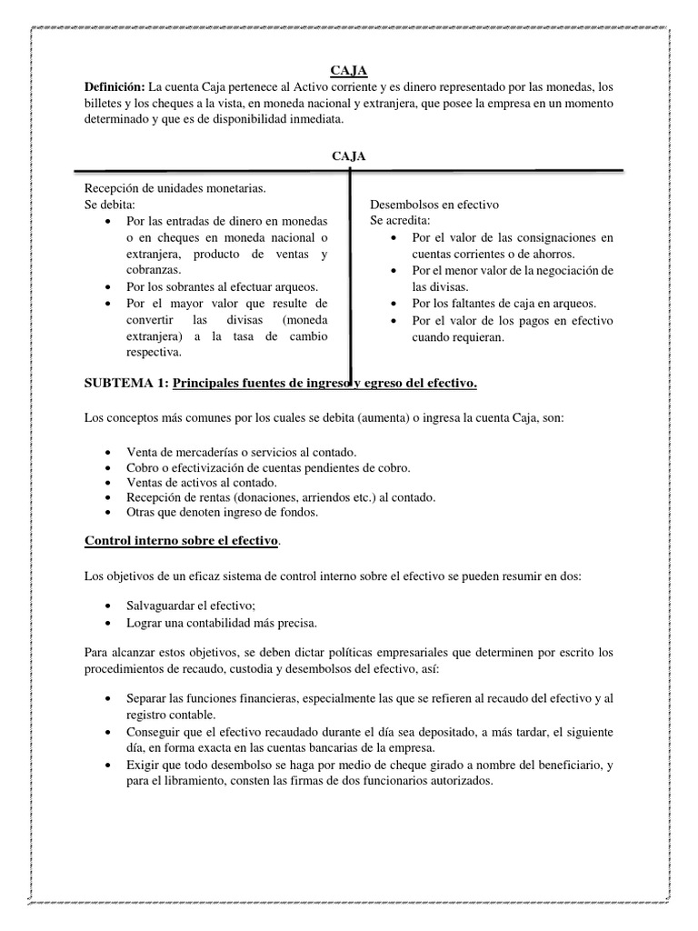 Cuenta Contable Caja. | PDF | Contabilidad | Dinero