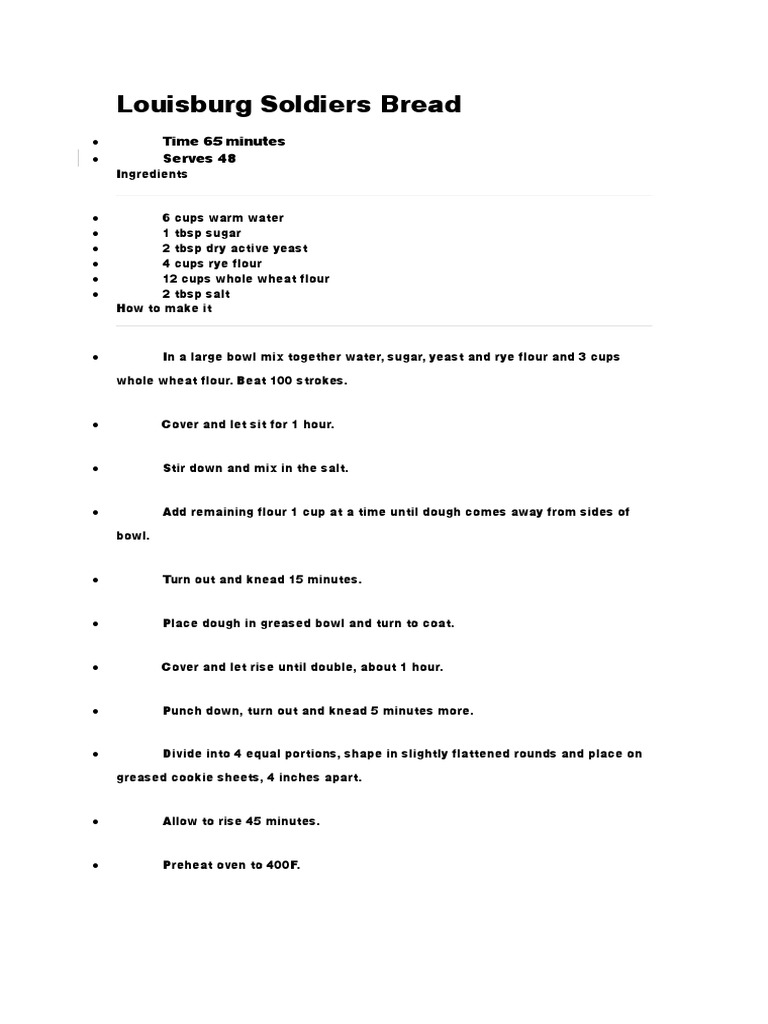 Louisburg Soldiers Bread: Time 65 Minutes Serves 48 | PDF