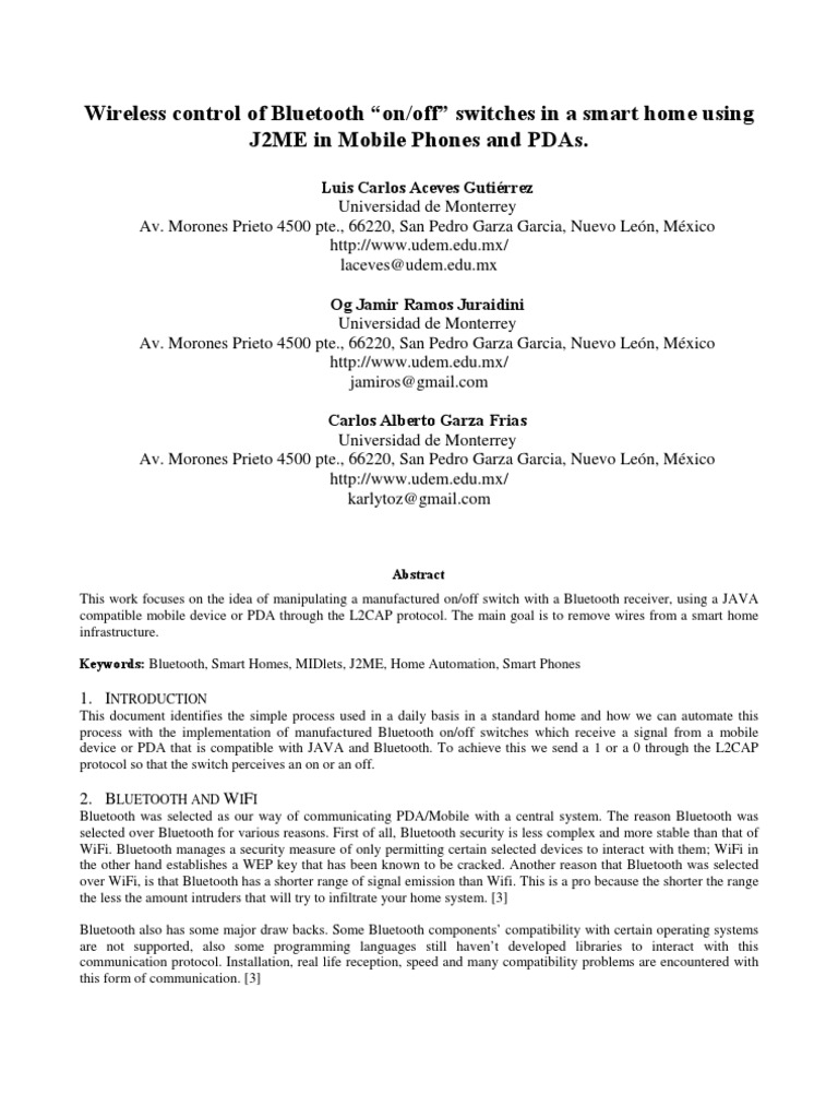 Wireless Control of Bluetooth "On/Off" Switches in A Smart Home Using ...