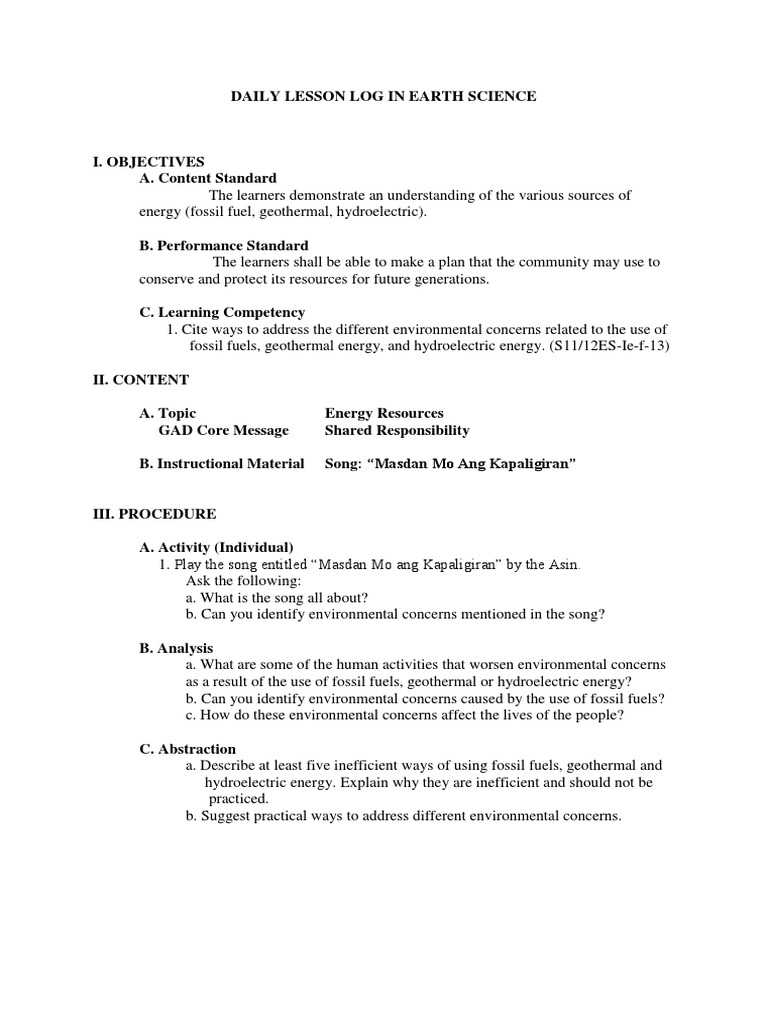 Earth Science 11 Energy Resources | PDF | Fuels | Fossil Fuels