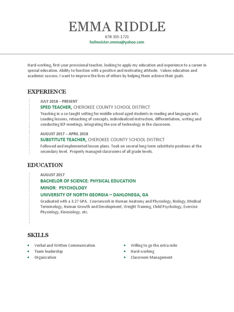 Emma Riddle: Experience | PDF