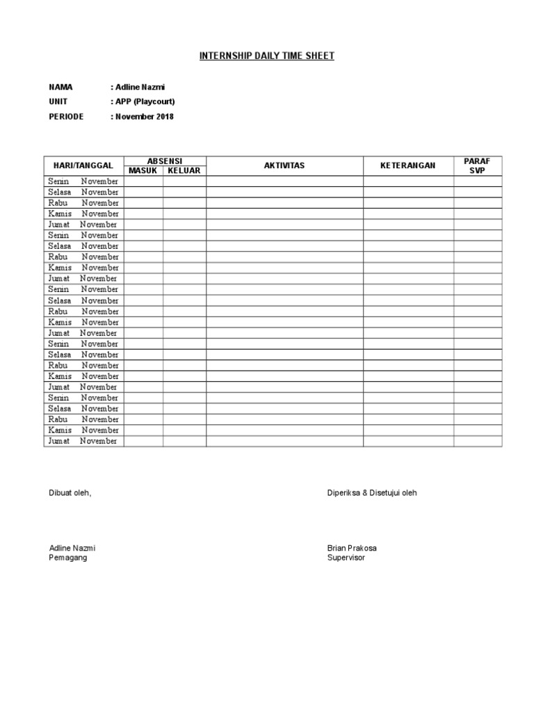 Internship Daily Timesheet | PDF