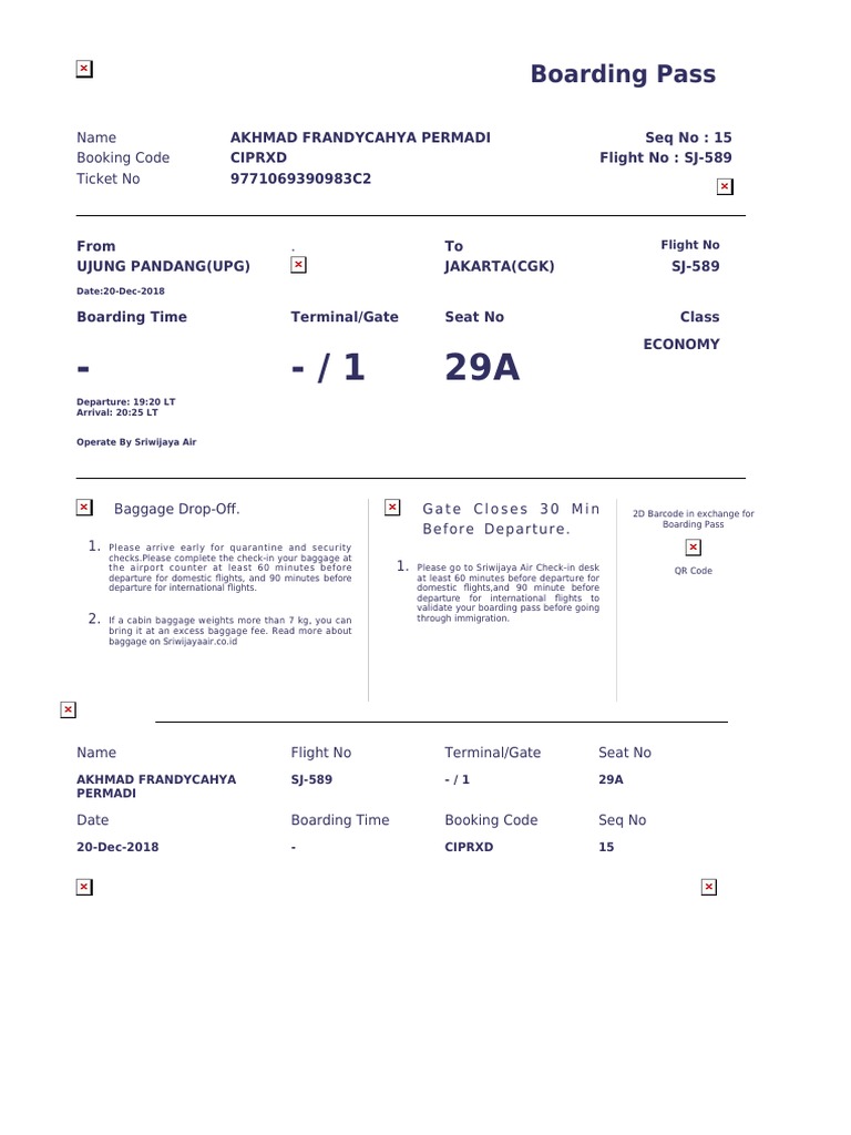 Boarding Pass: Name Booking Code Ticket No | PDF | Aviation | Airlines