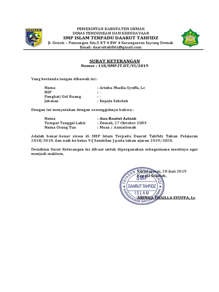 Surat Keterangan PKH | PDF