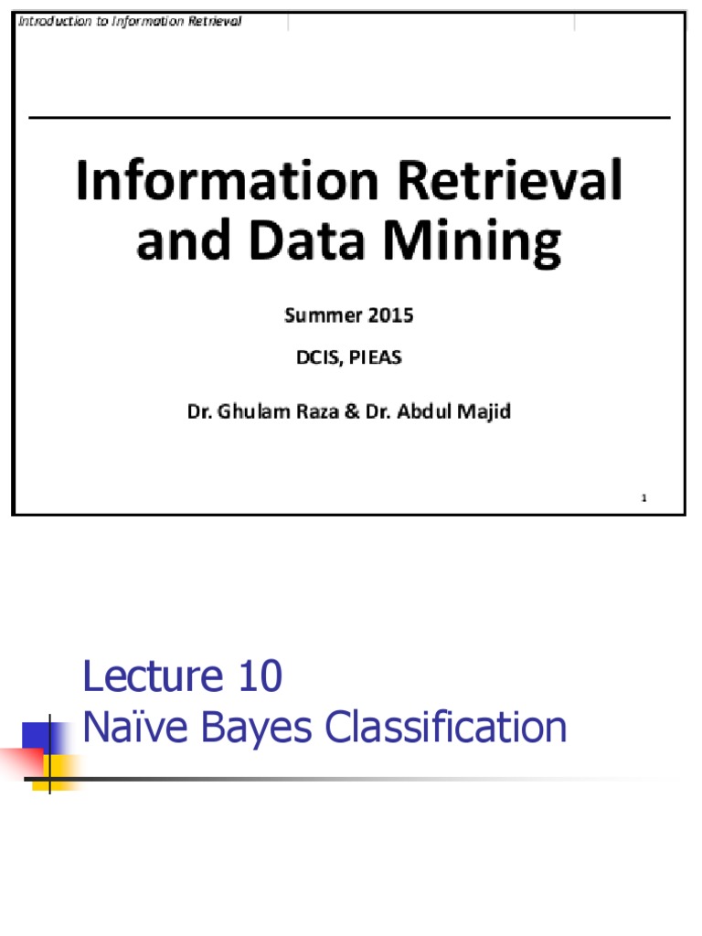 Lecture 10 Naïve Bayes Classification | PDF | Statistical Classification | Statistical Theory
