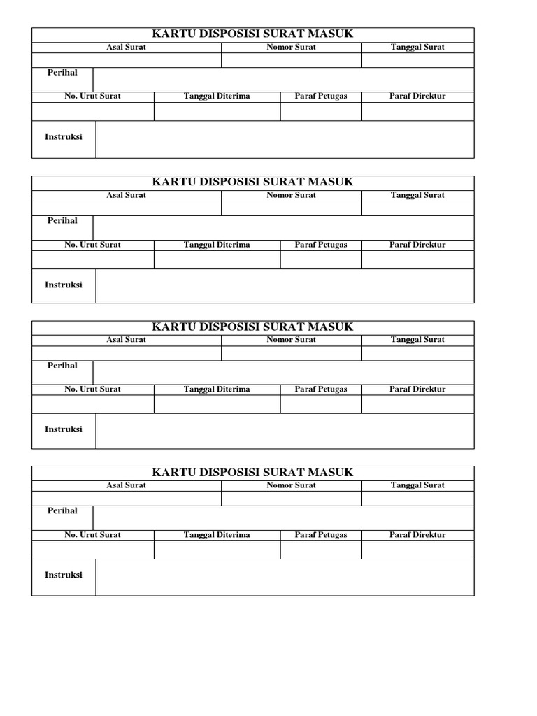 Kartu Disposisi Surat Masuk (Template) | PDF