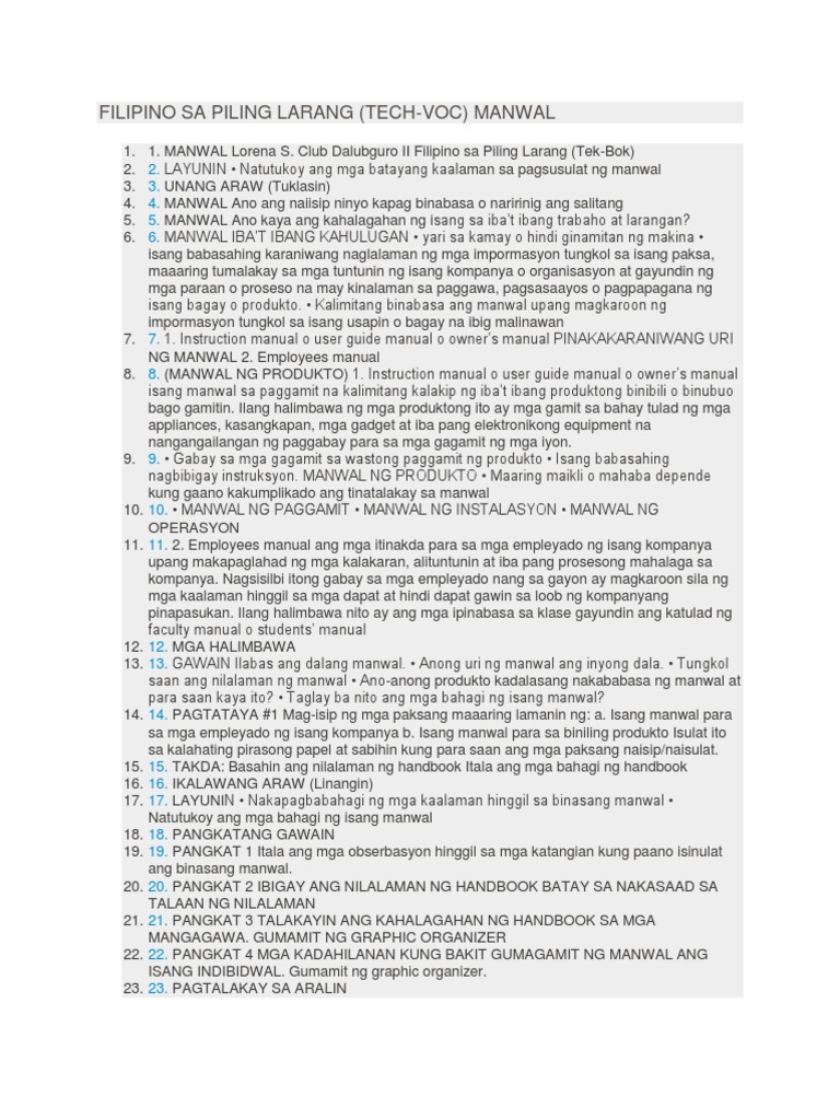 Filipino Sa Piling Larang (Tech-Voc) Manwal | PDF