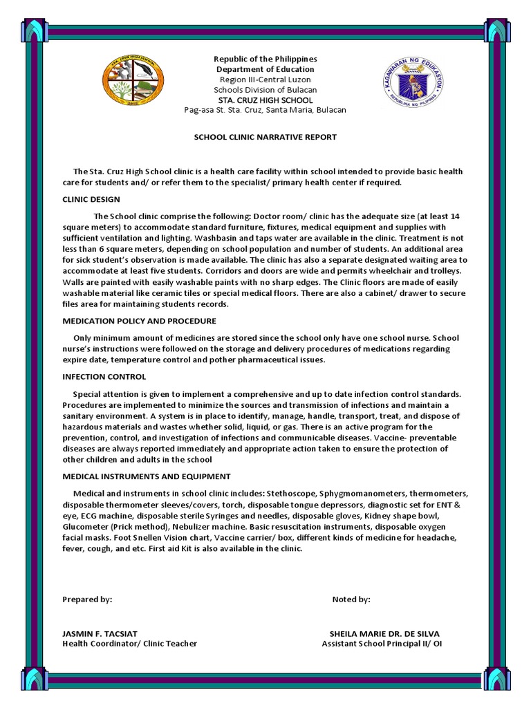 narrative report in school clinic sy 2018- 2019.docx | Physical ...