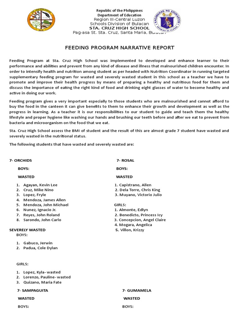 Feeding Program Narrative Report Sy 2018 - 2019 | Download Free PDF ...
