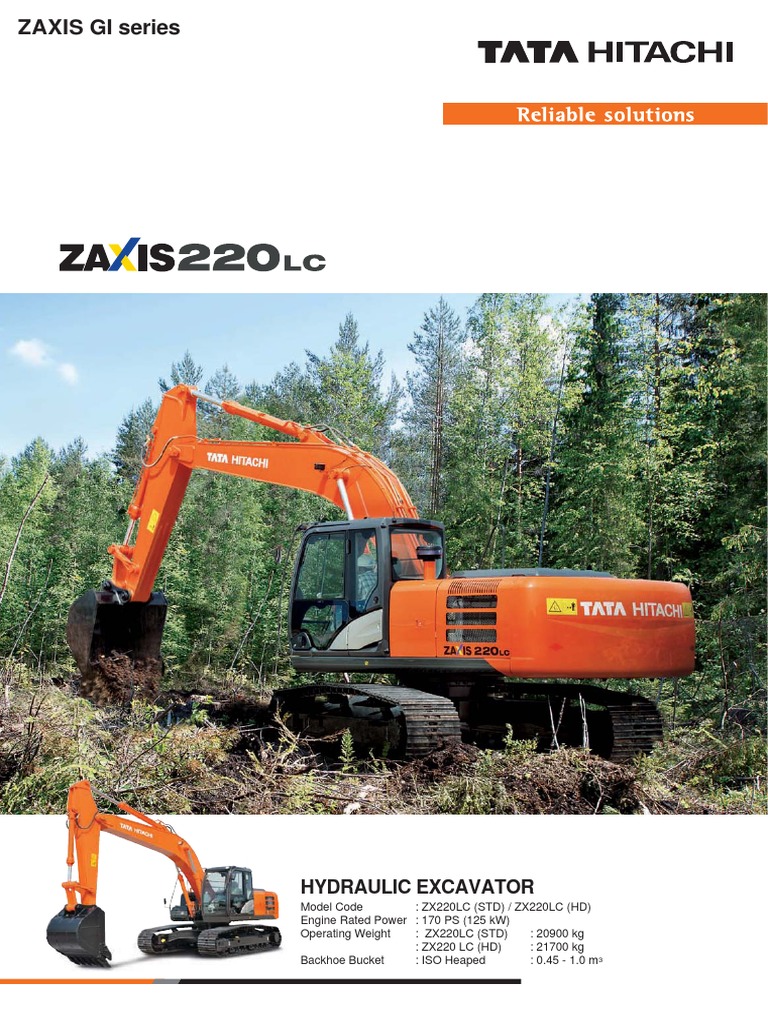Tata Hitachi Zaxis 220 LC Construction Machine PDF | PDF | Horsepower ...
