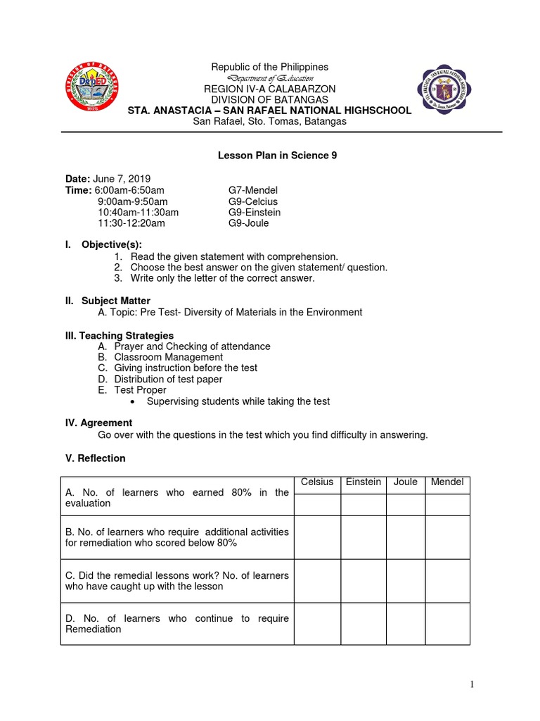 Lesson Pre Test | PDF | Lesson Plan | Teachers