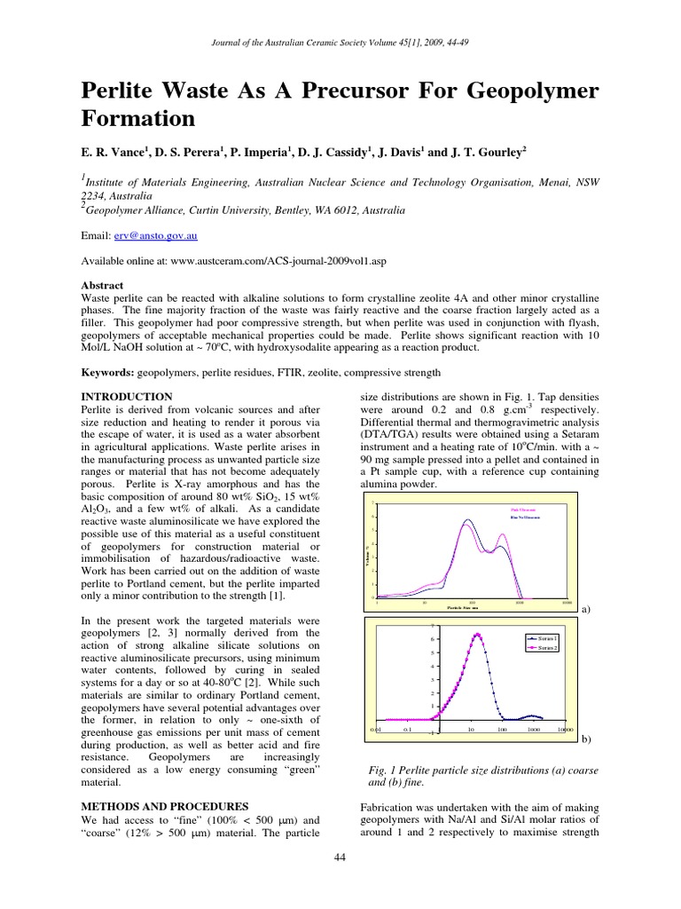 Perlite Waste As A Precursor For Geopolymer Formation | PDF | Scanning ...