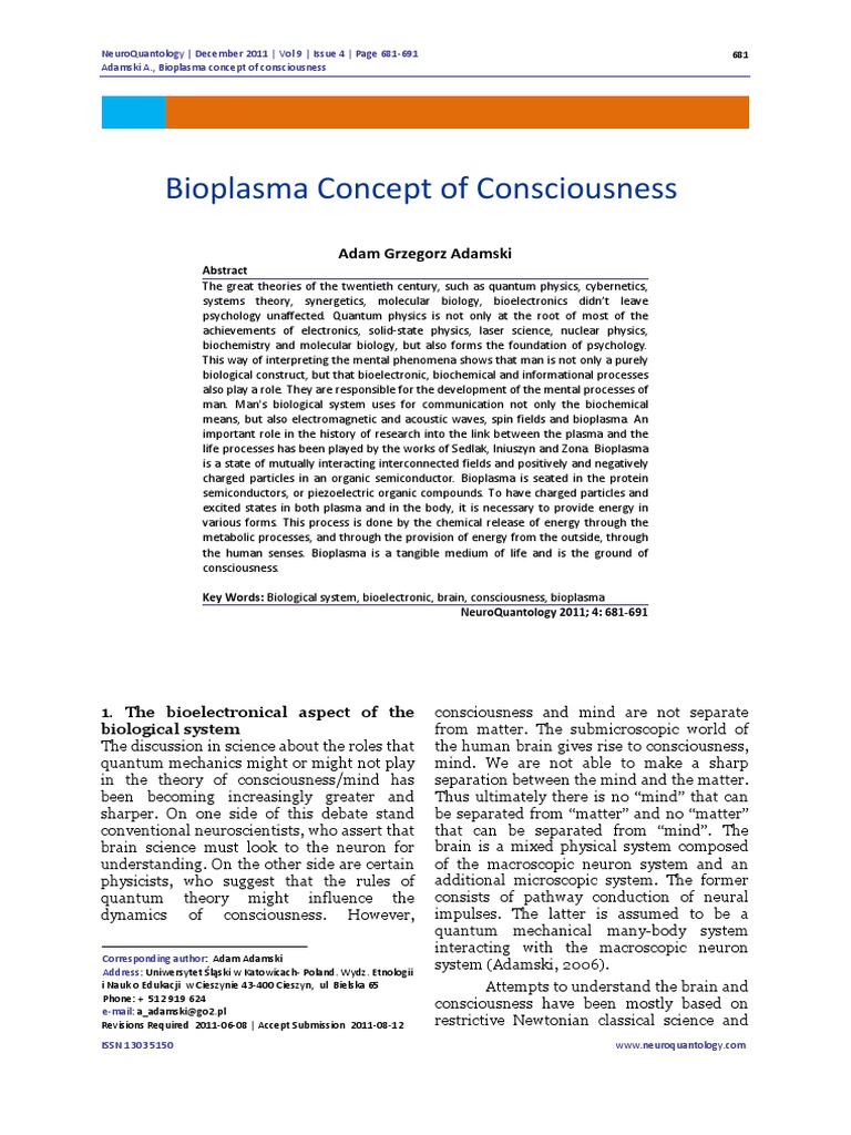 Bioplasma Concept of Consciousness | PDF | Quantum Mechanics | Photon