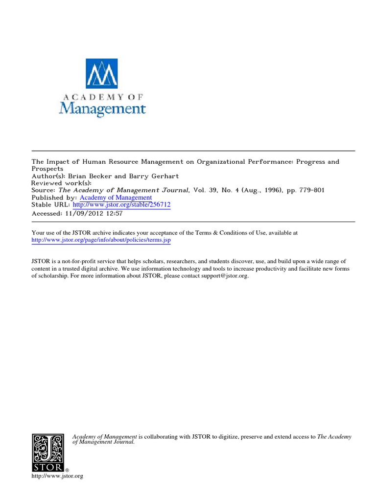 Brian Becker and Barry Gerhart - The Impact of Human Resource ...