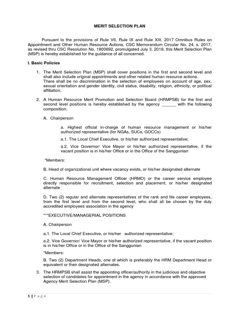 Merit Selection Plan for HRMPSB | PDF | Human Resource Management ...