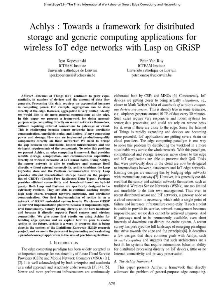A Framework for Distributed Edge Computing and Storage on Wireless IoT Networks to Enable Self ...