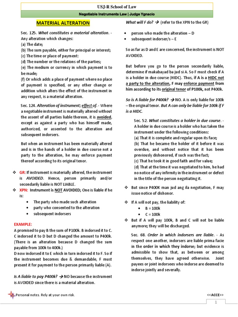 NIL - Material Alteration & Forgery PDF | PDF | Negotiable Instrument ...