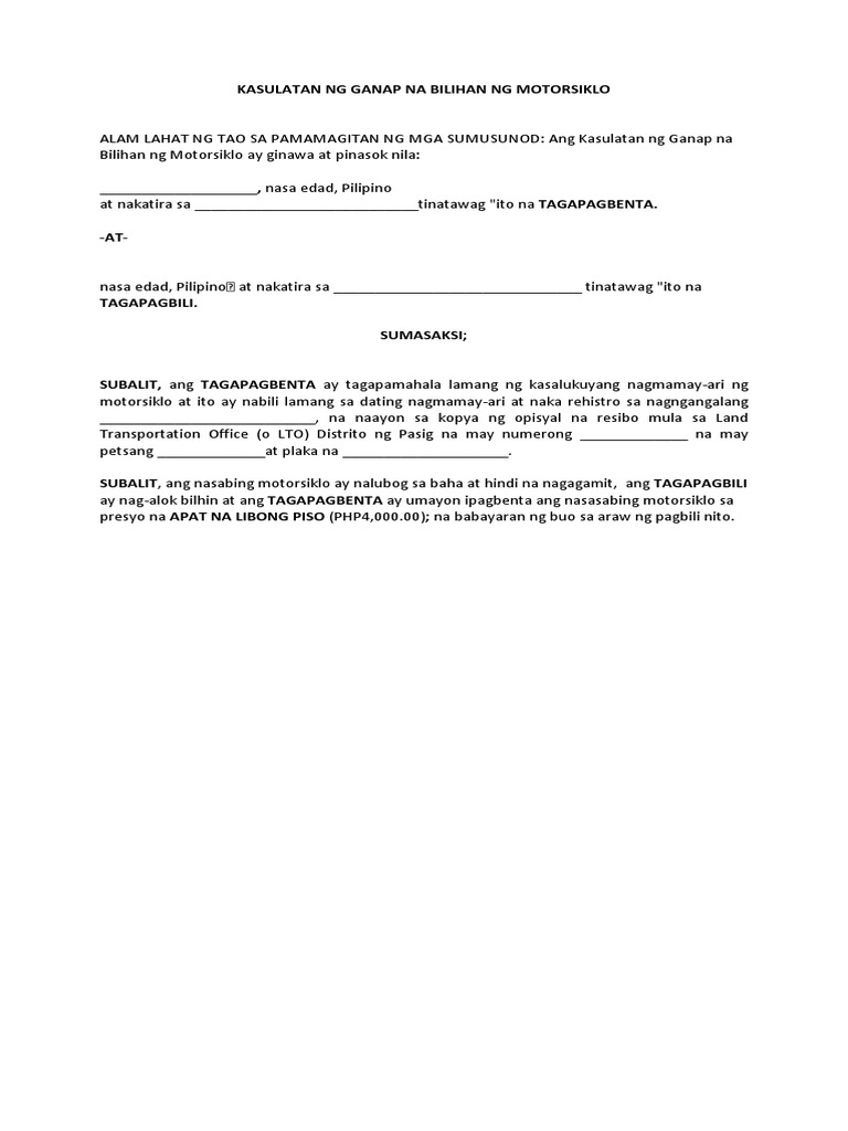 Kasulatan NG Ganap Na Bilihan NG Motorsiklo2 | PDF