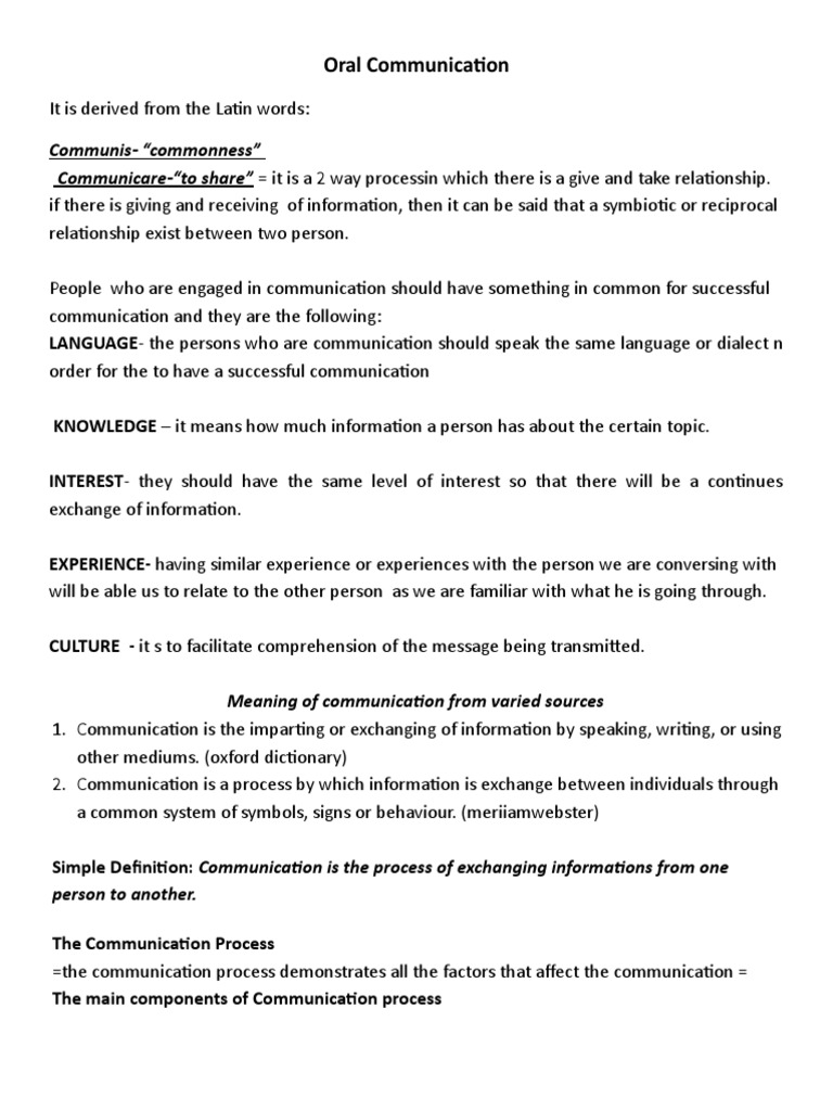 Oral Communication | PDF | Communication | Information