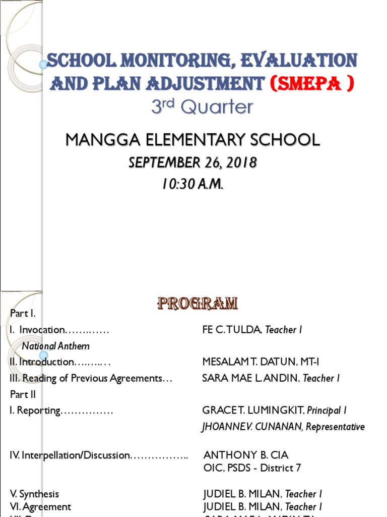 School Monitoring, Evaluation and Plan Adjustment 3 Quarter: (Smepa) | PDF | Learning | Cognition