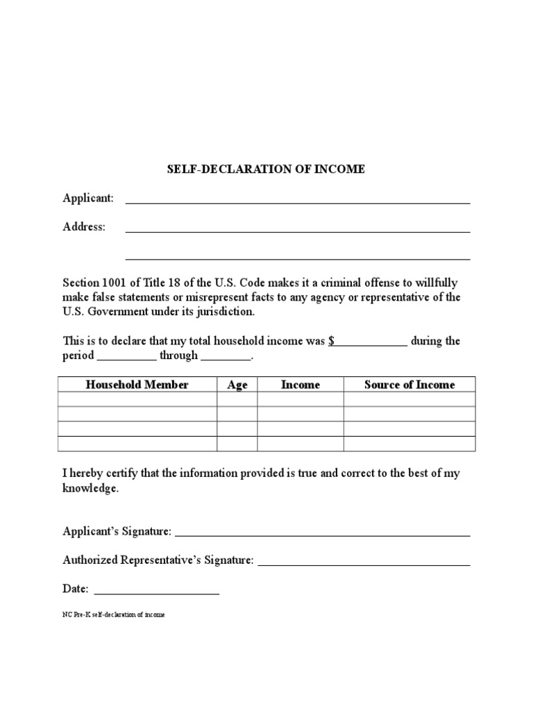 Self-Declaration of Income | PDF