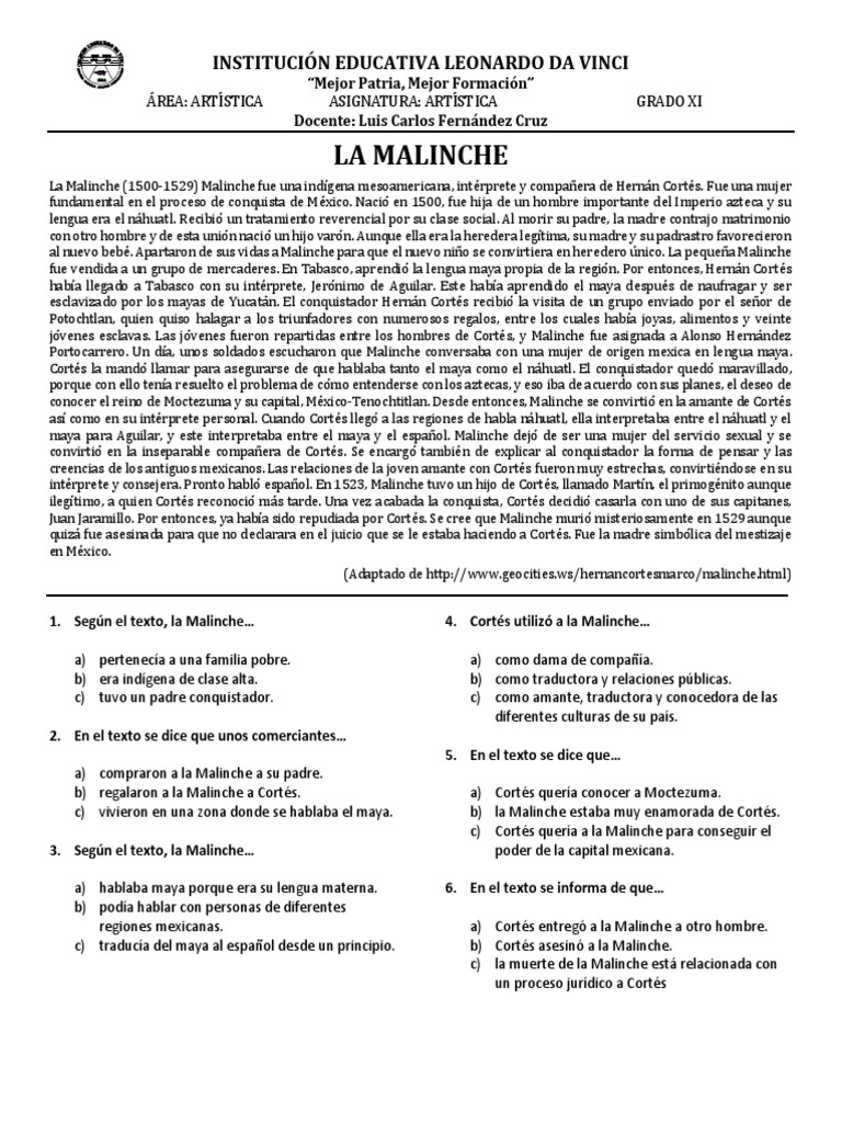 Biografía de La Malinche: Su legado | PDF | Hernán Cortés | America latina