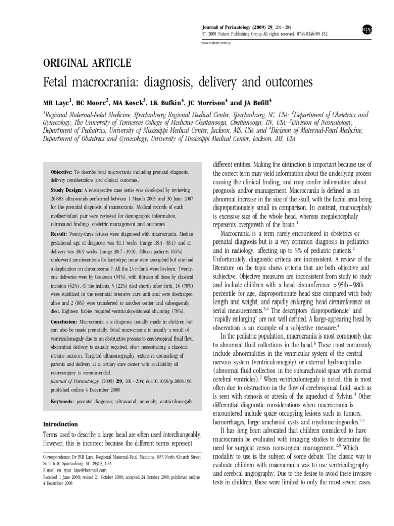 Fetal Macrocrania: Diagnosis, Delivery and Outcomes: Original Article ...