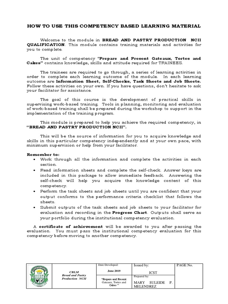 CBLM LEI Updated 06 21 1 | PDF | Icing (Food) | Cakes