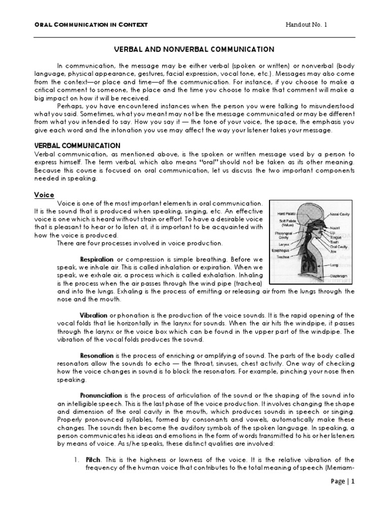 Oral Comm - Handout 1 | PDF | Nonverbal Communication | Singing