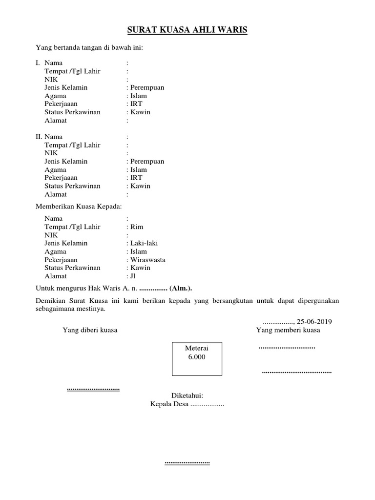 Surat Kuasa Ahli Waris | PDF