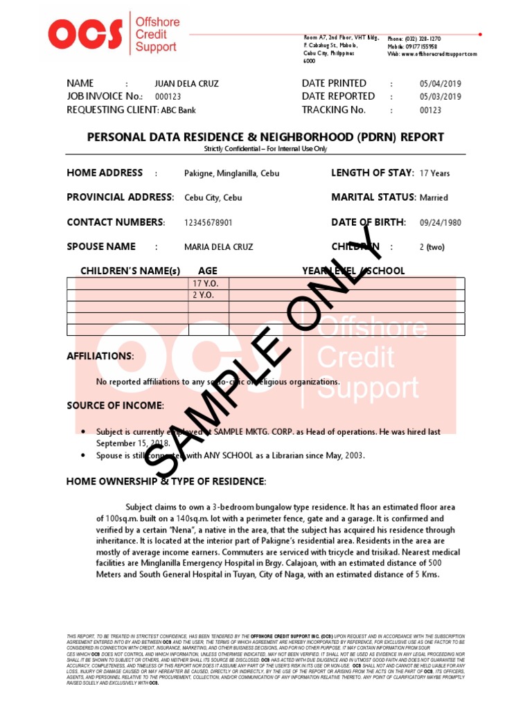 Sample Only: Personal Data Residence & Neighborhood (PDRN) Report | PDF ...
