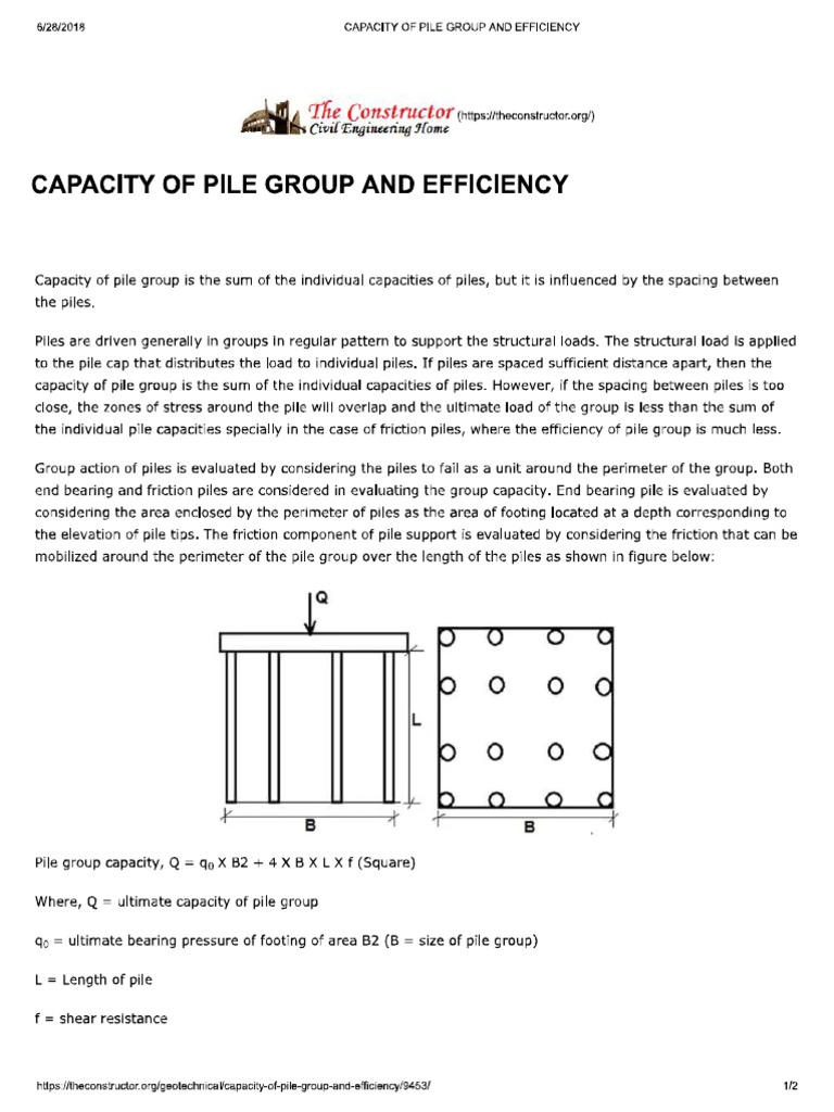 Capacity of Pile Group and Efficiency PDF | PDF