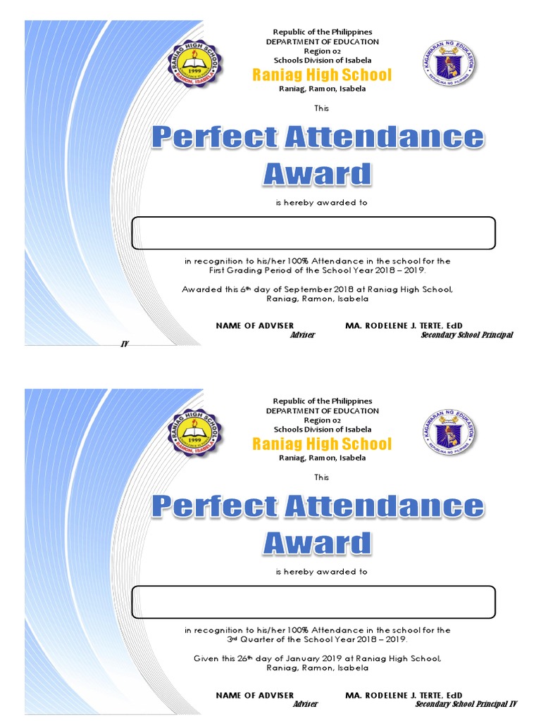 Certificate of Perfect Attendance | PDF