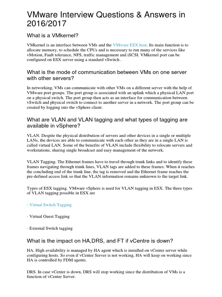 Vmware Interview Questions & Answers in 2016/2017: What Is A Vmkernel ...