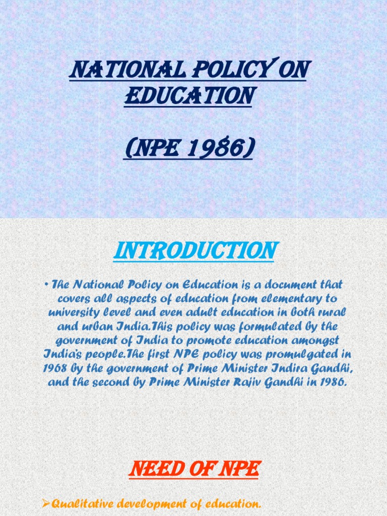 National Policy On Education (NPE 1986) | PDF | Behavior Modification | Cognition