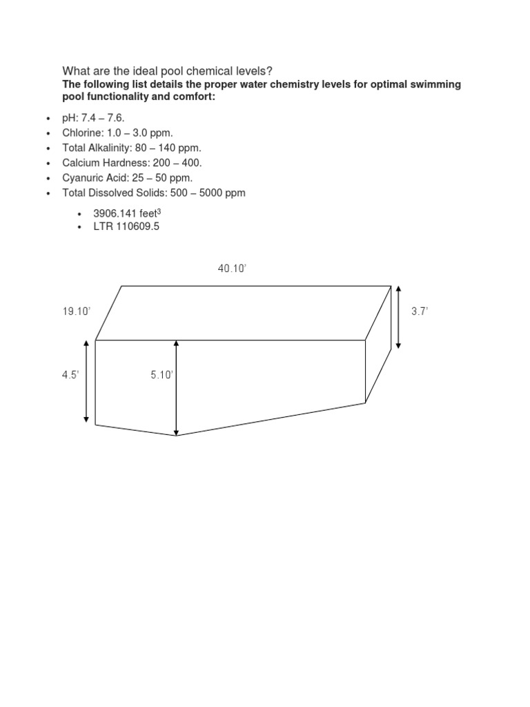 Swimming Pool Ideal Chemical Levels | PDF | Alkalinity | Ph