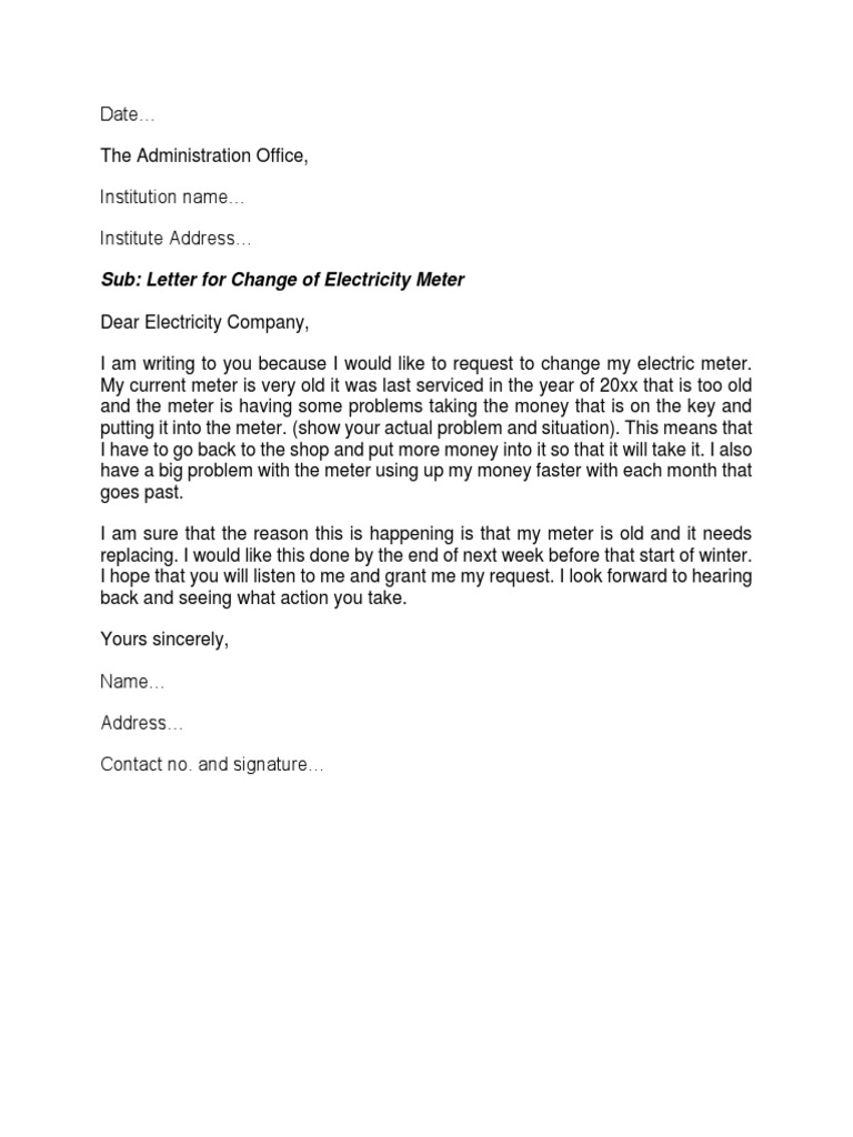 Sub: Letter For Change of Electricity Meter | PDF